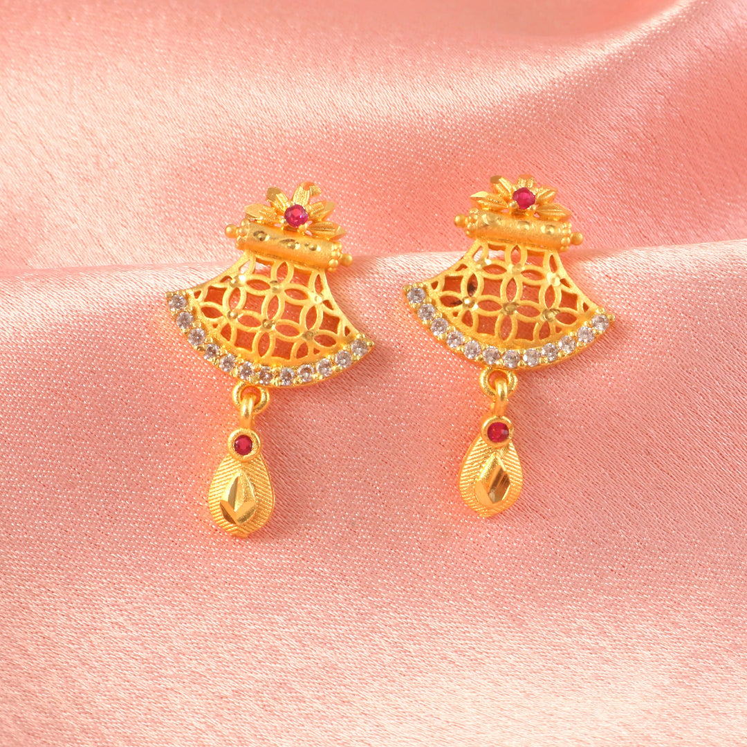Gold-Plated American - Diamond Studded Pendant Necklace Set with Earri ...